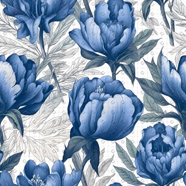5 Seamless Blue Floral Digital Patterns: Col. 1– DIY, Scrapbooking ...