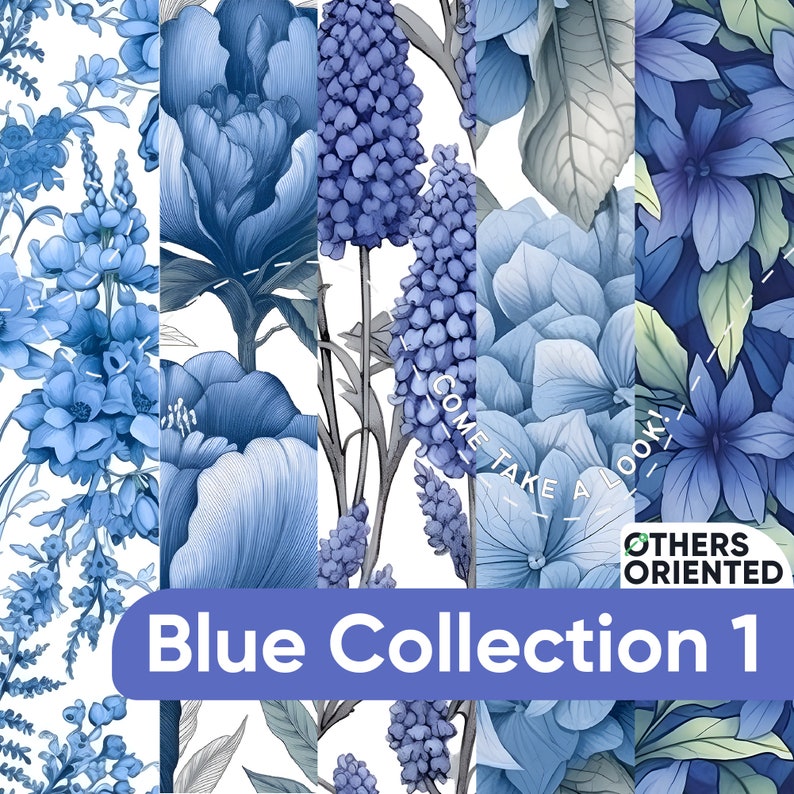 5 Seamless Blue Floral Digital Patterns: Col. 1– DIY, Scrapbooking ...
