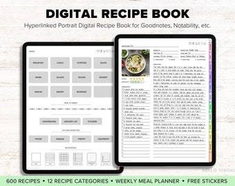 Digital Recipe Book for Goodnotes, Notability, Digital Recipe Journal ...