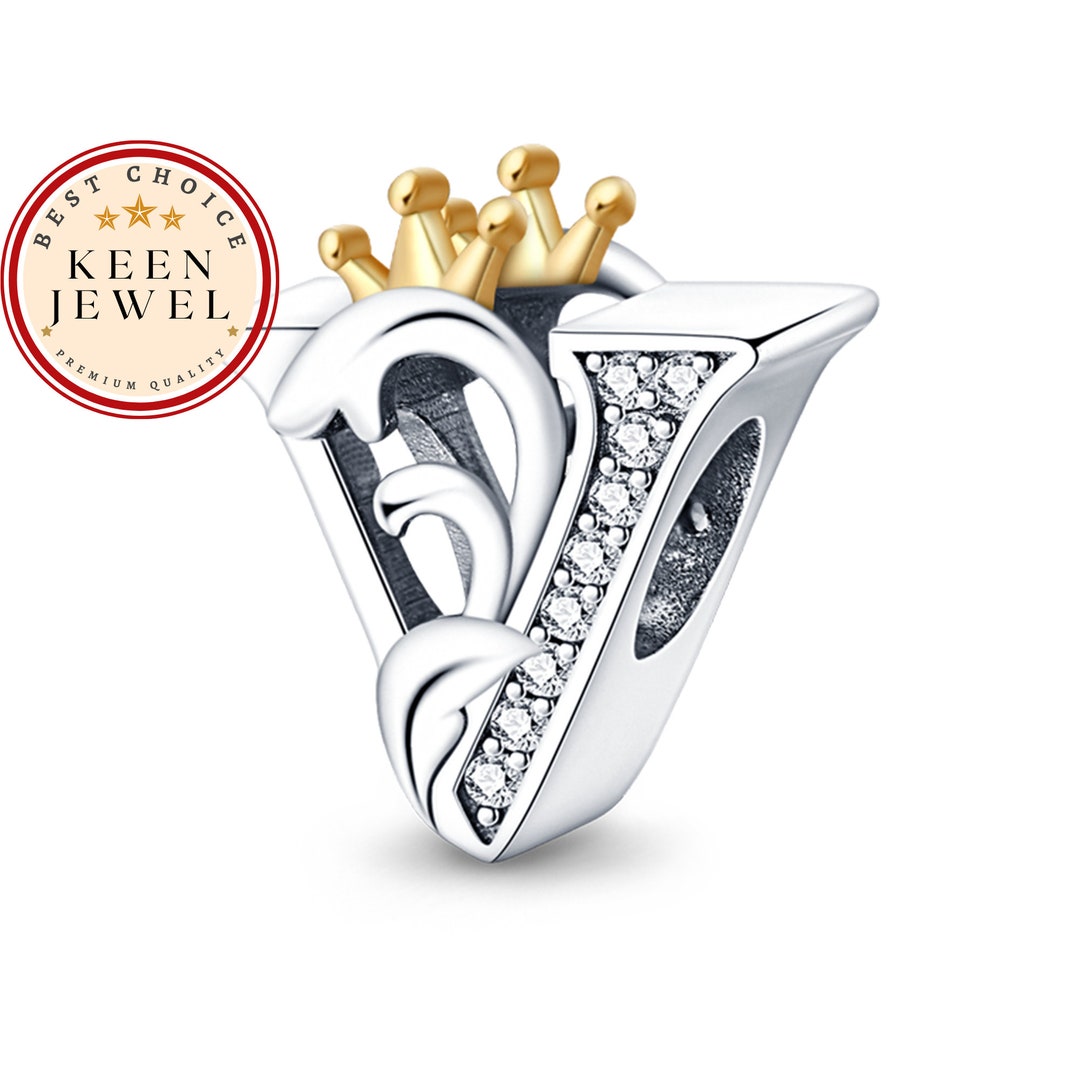 Pandora Fitting V Letter Charm for Bracelet, V Letter Charm for Pandora ...