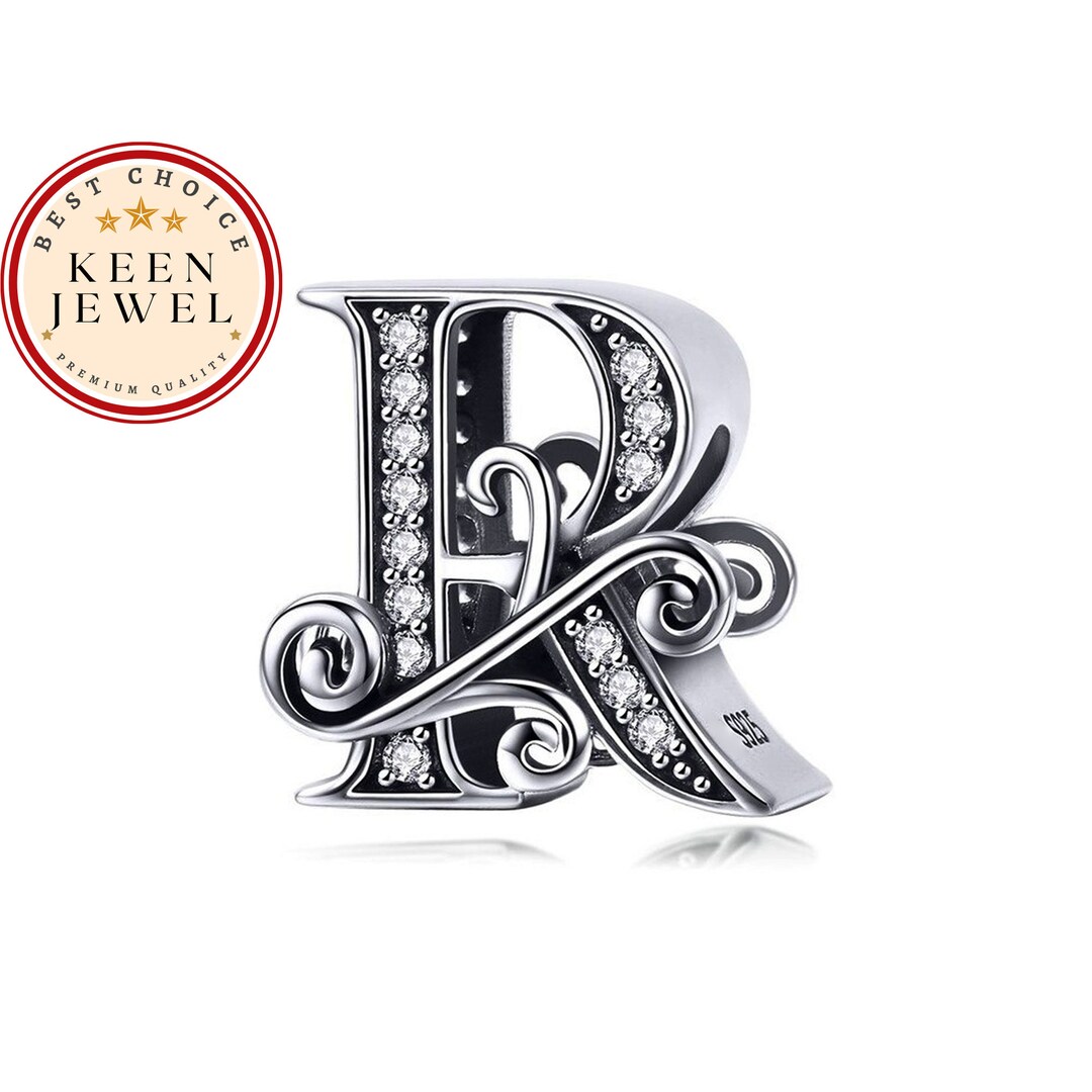 Pandora Fitting R Letter Charm for Bracelet, 925 Sterling Silver R ...