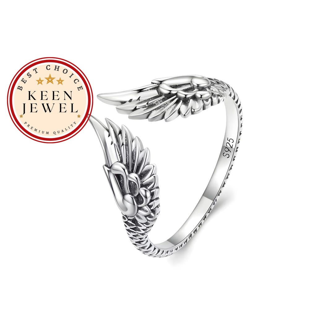 Resizable Angel Ring - Sterling Silver Angel Feather Ring, Birthday ...