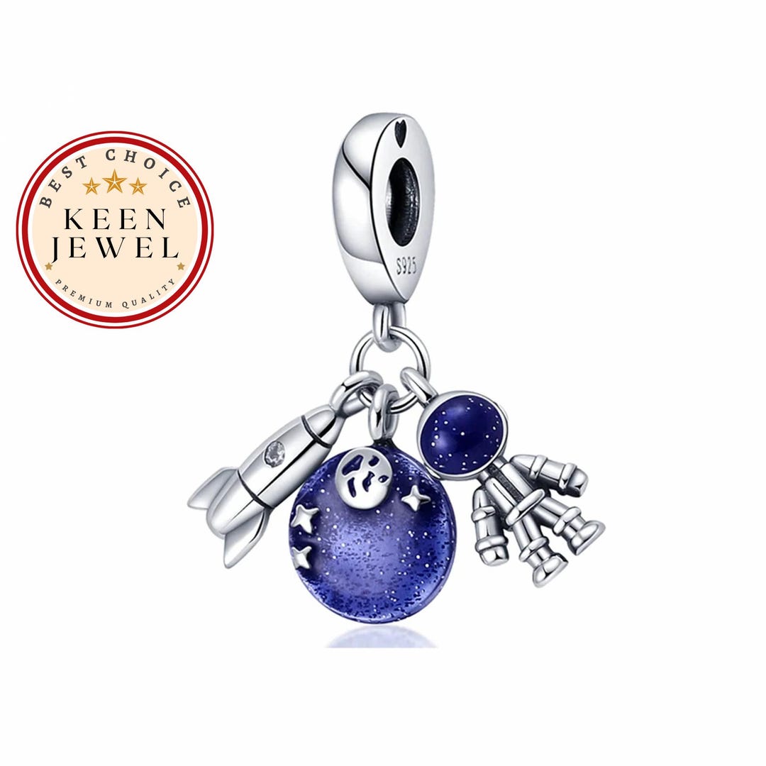 Astronaut & Moon Sterling Silver Charm: Space Exploration Bracelet - Etsy