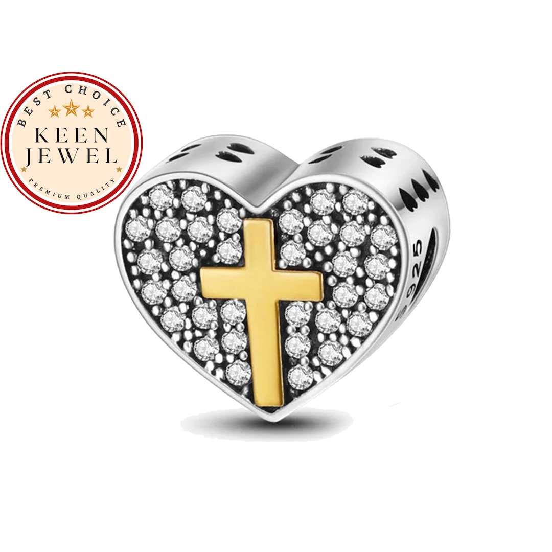 Pandora Fitting Cross Heart Charm for Bracelet, Heart Cross Charm for ...