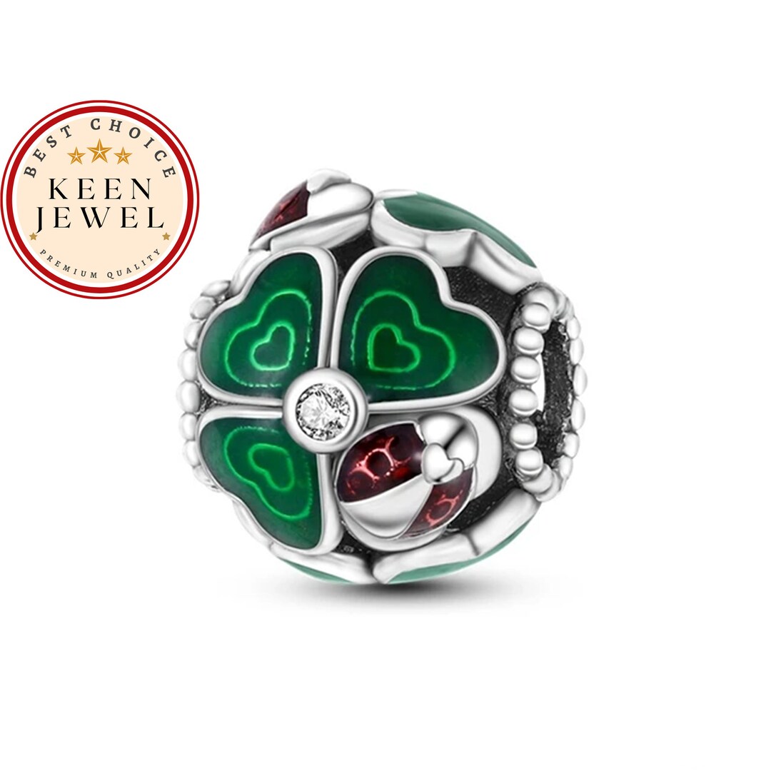 Pandora Fitting Clover and Ladybug Charm for Bracelet, Clover Bead ...