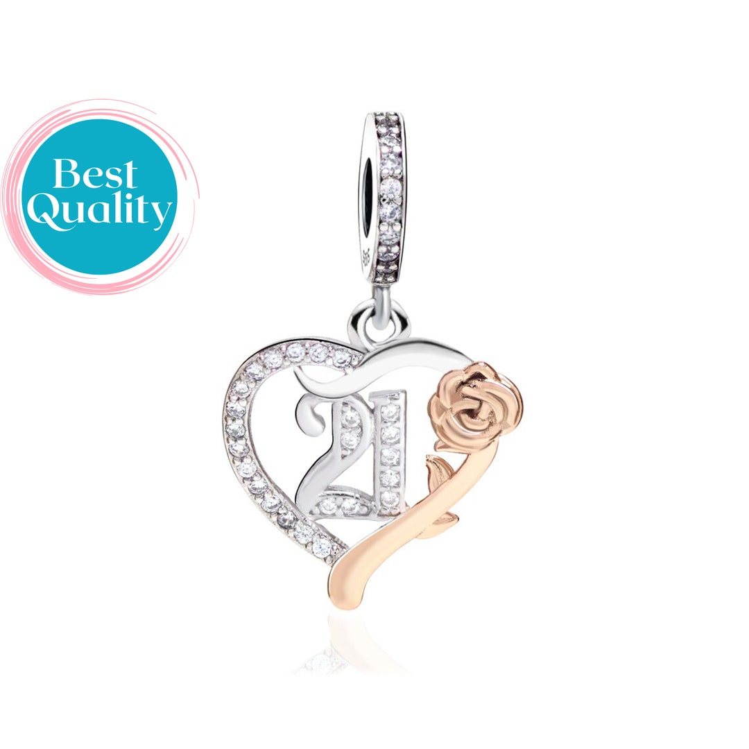 21st Birthday Charm for Pandora Bracelet, Pandora Fitting Heart Charm ...