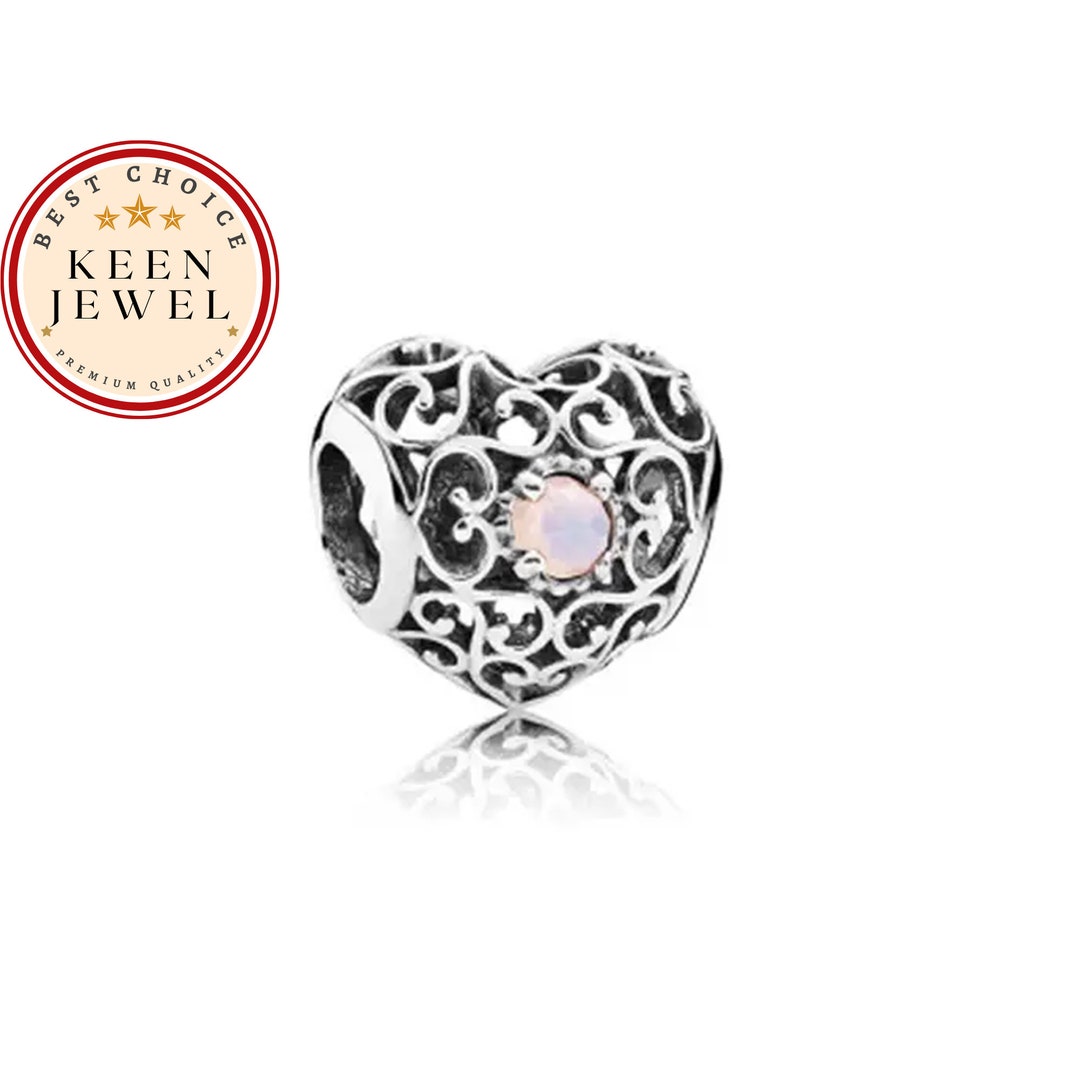 Sterling Silver Heart Charm With Opal: October Birthstone Bracelet ...