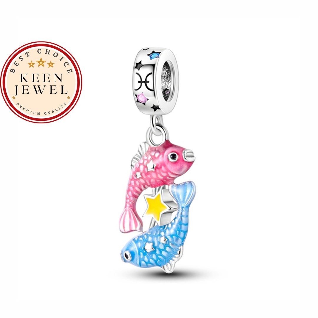 Pisces Zodiac Charm for Bracelet, Colorful Pisces Charm, Colorful ...