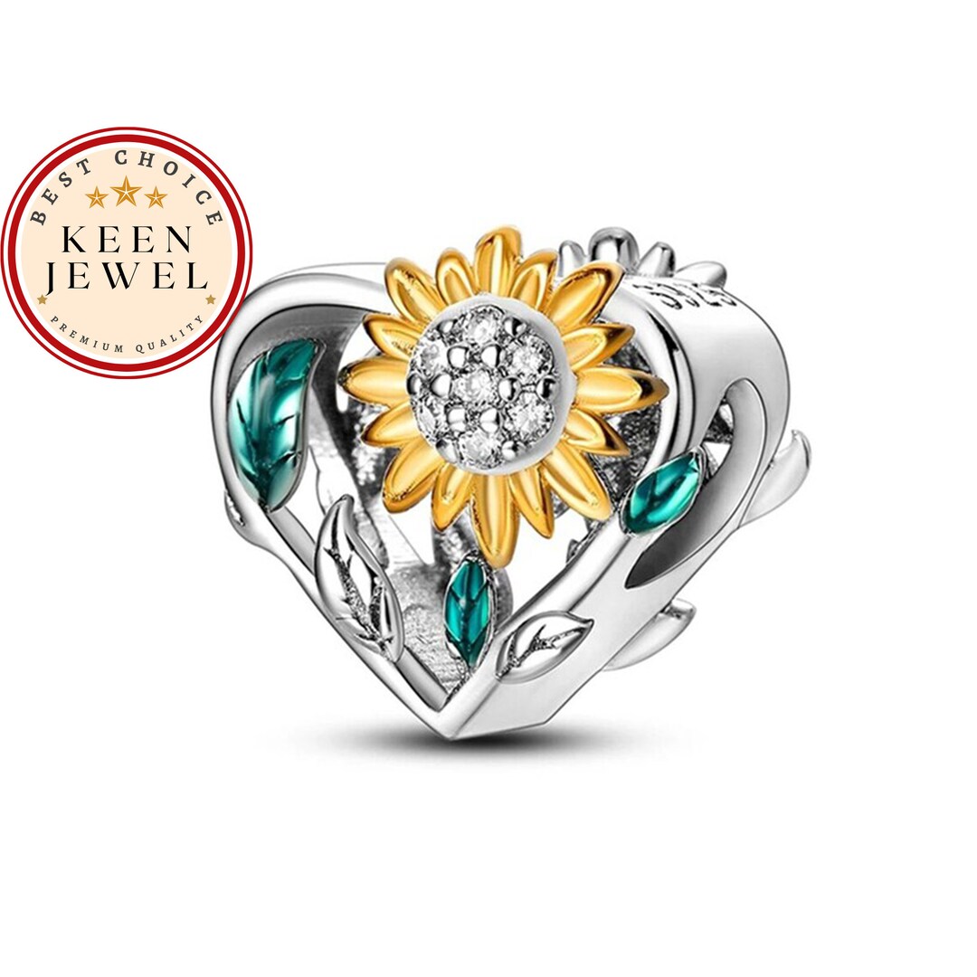 Sterling Silver Sunflower Heart Charm for Pandora Bracelet - Etsy