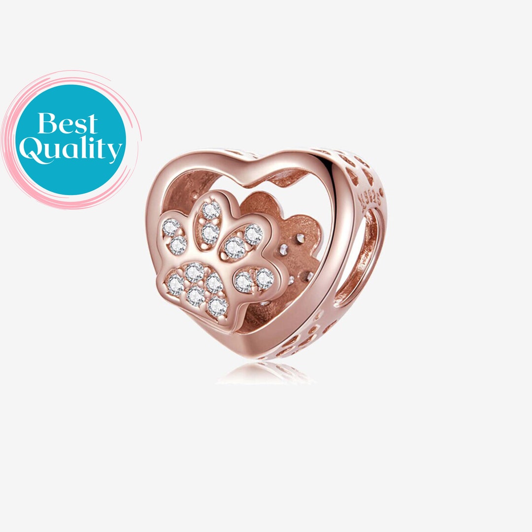 Rose Gold Heart Paw Charm for Pandora Bracelet, Pandora Fitting Paw ...