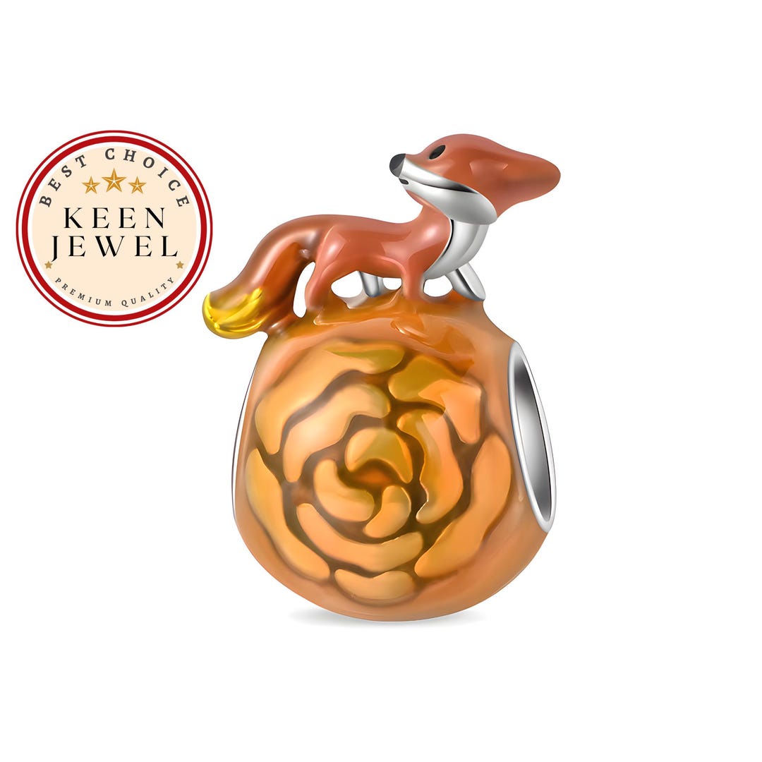 Pandora Fitting Fox and Rose Charm, Sterling Silver - Enamel Charm for ...