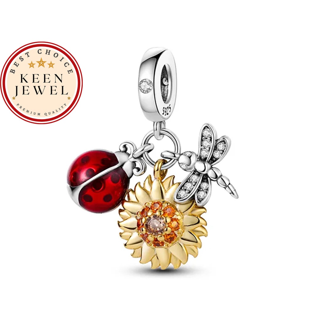 Pandora Fitting Sunflower and Ladybug Charm for Bracelet, Lady Bug ...
