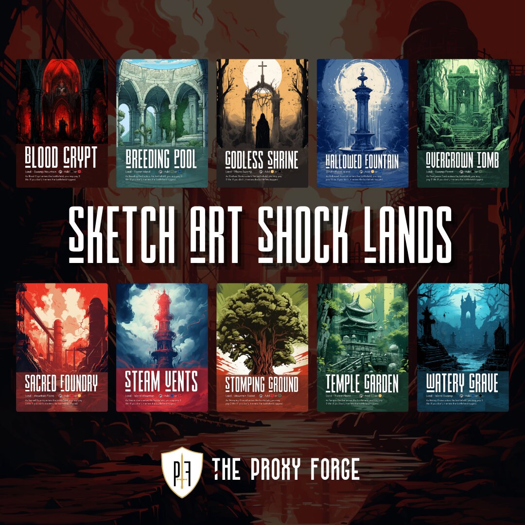 MTG Proxy Land Staples Pack: Sketch Art Shock Lands / Premium MTG Proxy ...