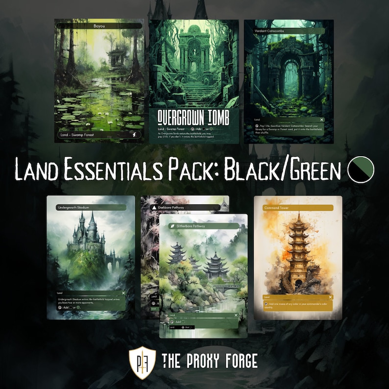 MTG EDH Land Essentials Pack: Black and Green / Dual Lands / Premium ...