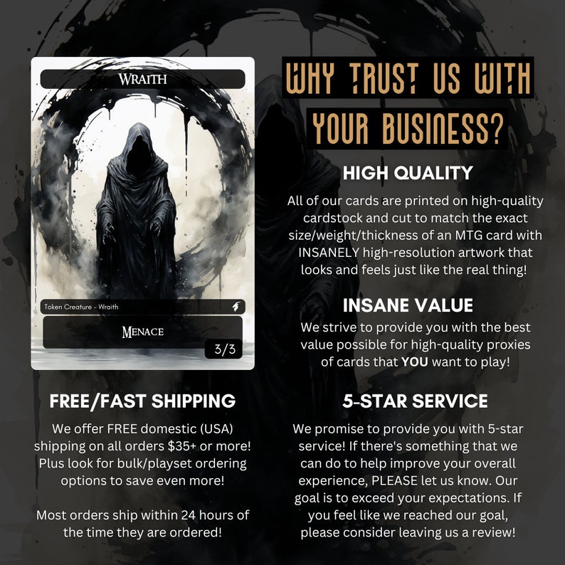 MTG Token Pack: 3/3 Wraith Token / Custom Magic the Gathering - Etsy