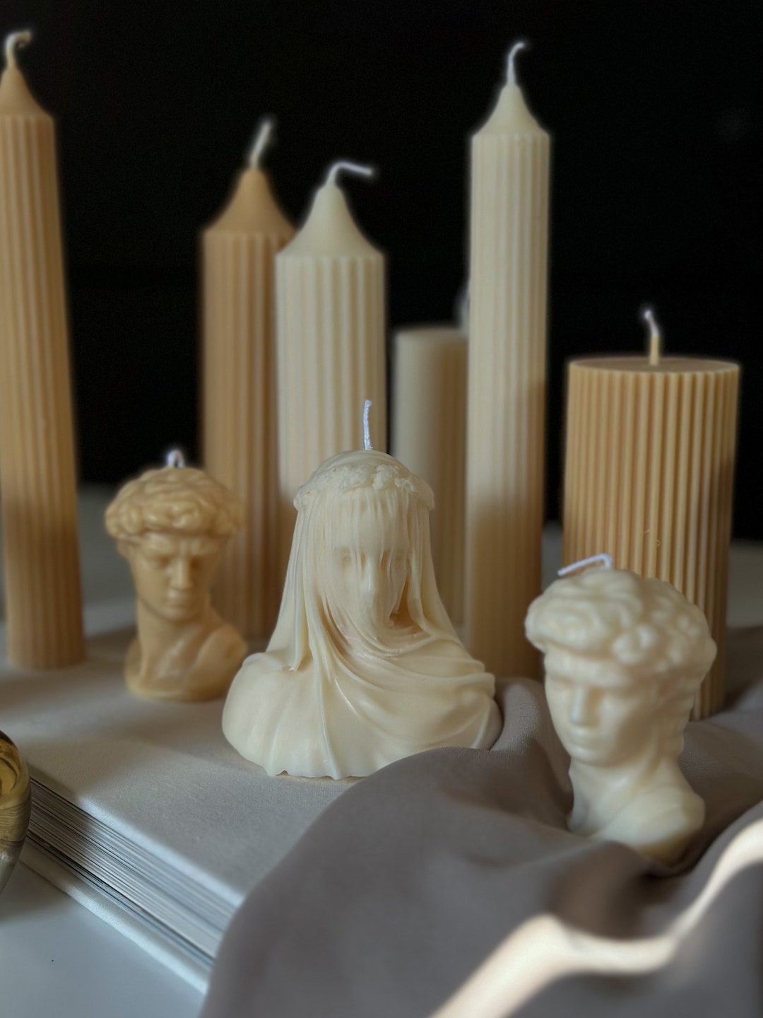 2 Pc. Veiled Lady Candle and David Bust Candle, Book Lover Gift Shaped ...