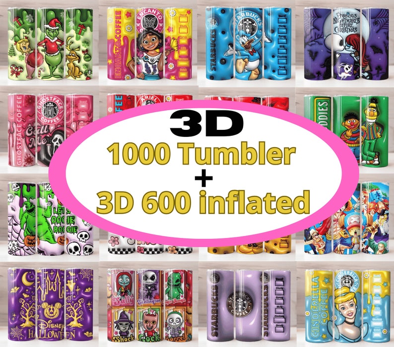 Más de 1600 archivos Diseño Tumbler Bundle 3D Sublimación - Etsy México
