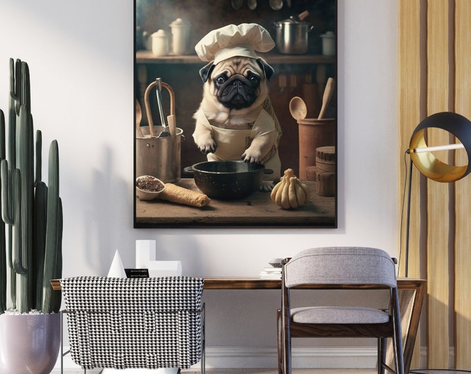 Chef Pug Poster Matte Finish Pug Poster Pug Wall Art Pug Wall Decor Pug ...