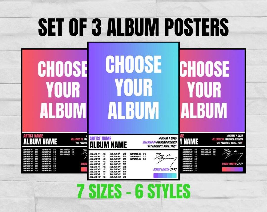 SET OF 3 Album Poster | Music Poster | Tracklist Poster | Music Gift ...
