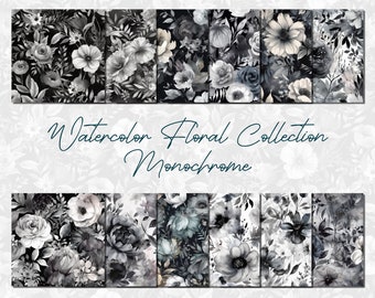 Watercolor Flowers Teal Blue Seamless Pattern 12 Pack Instant Download ...