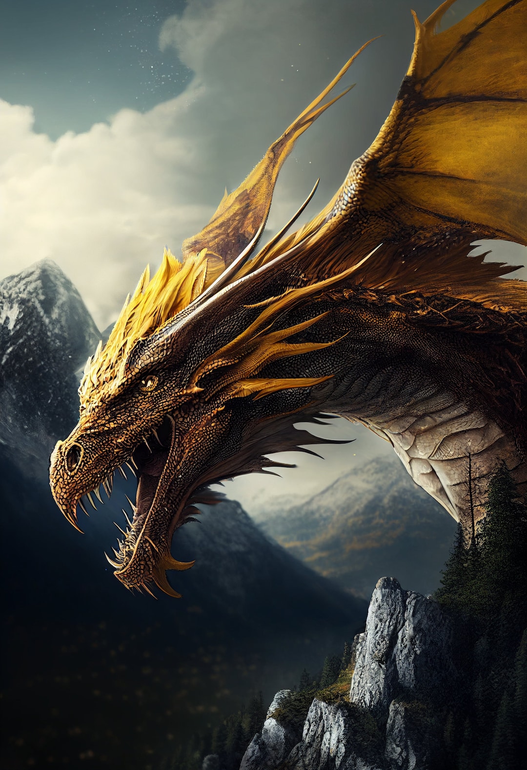 Citrine Dragon With Mountain Background - Etsy