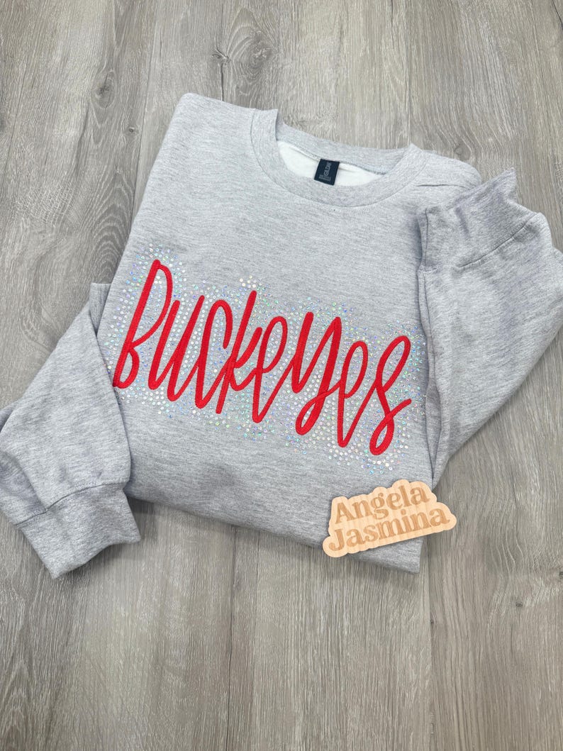 Women Buckeyes Sweatshirt, Embroidered Bling Mascot Crewneck - Etsy