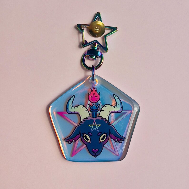 Baphomet Pentagram Star Iridescent Acrylic Keychain - Etsy
