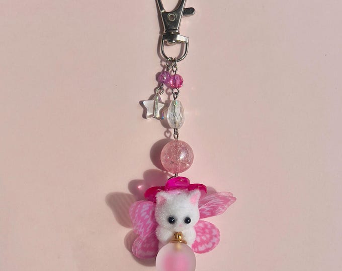Pink Flower Fairy Fuzzy Cat Keychain - Etsy