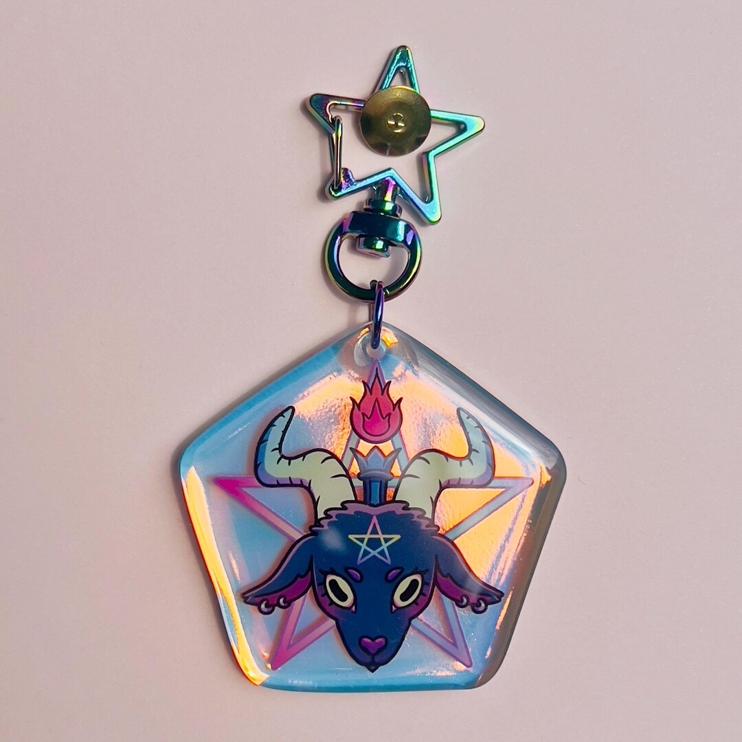 Baphomet Pentagram Star Iridescent Acrylic Keychain - Etsy
