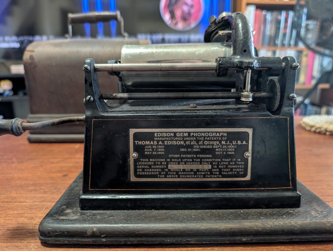 Antique Edison Gem Phonograph C.1905 – Original Horn & Music Cylinders ...