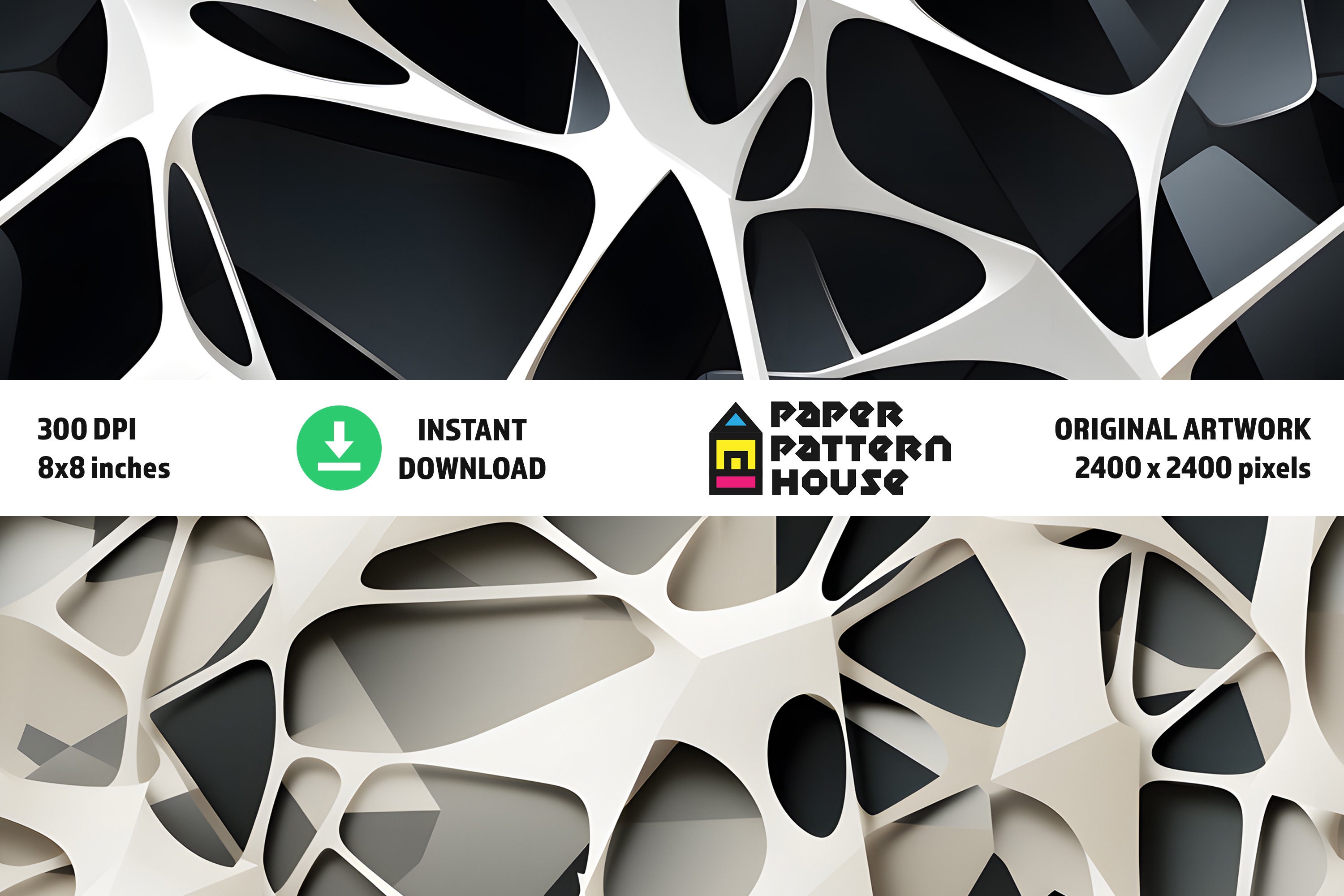 Abstract Black and White Geometry Digital Paper Pattern Set, Maximalist ...