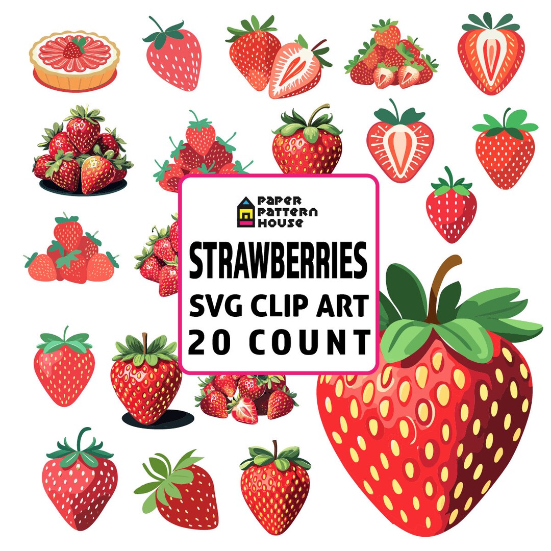 Strawberry Fruit SVG Clipart, Set of 20 Strawberry Fruit Clipart, SVG ...