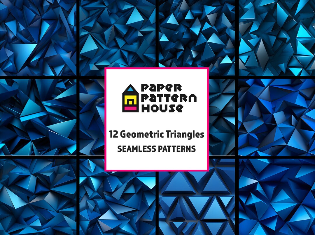 Geometric Triangle Digital Paper Set, 3D Triangle Patterns, Vector ...