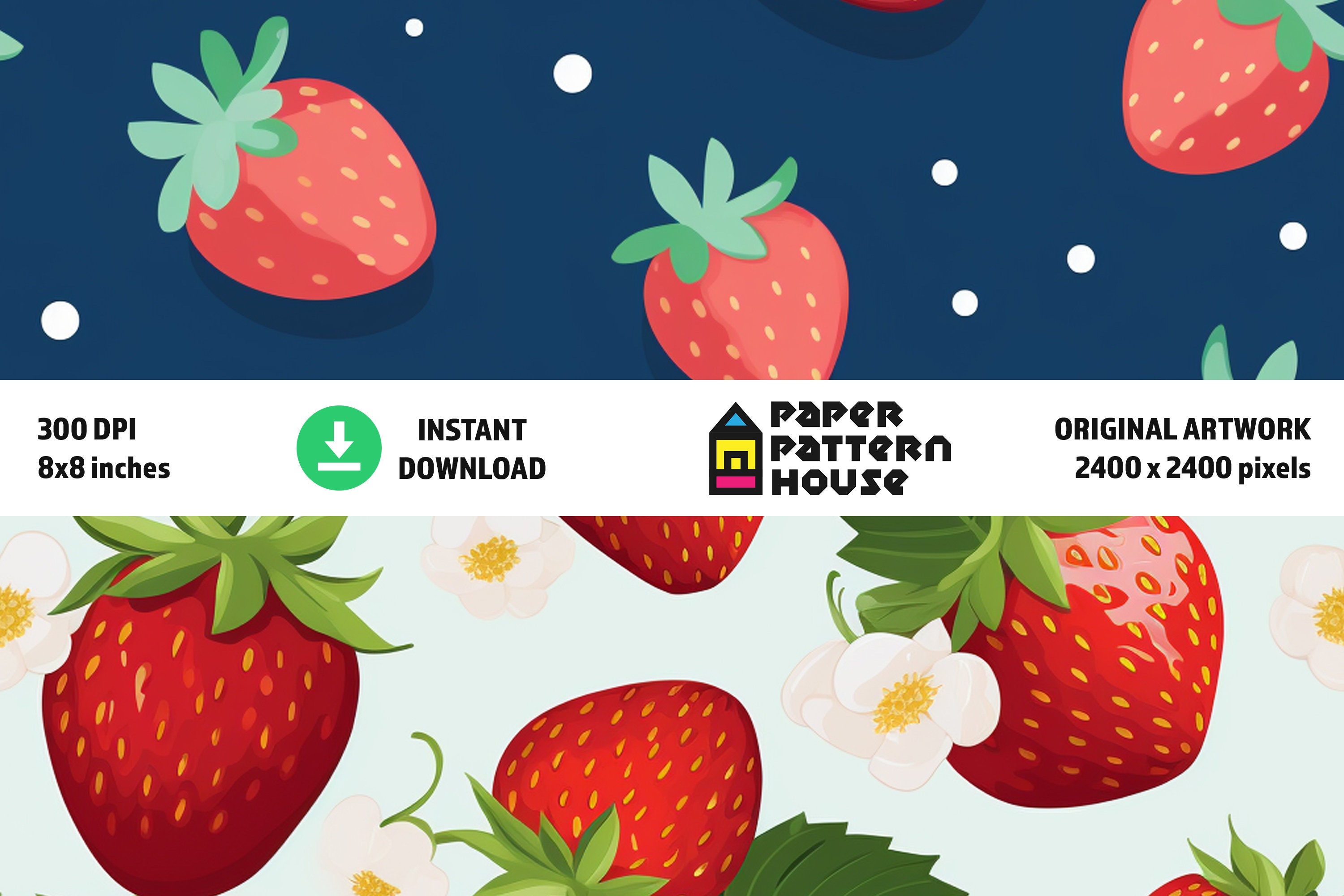Cute Strawberry Digital Paper Set, Seamless Strawberry Textures, Fruit ...
