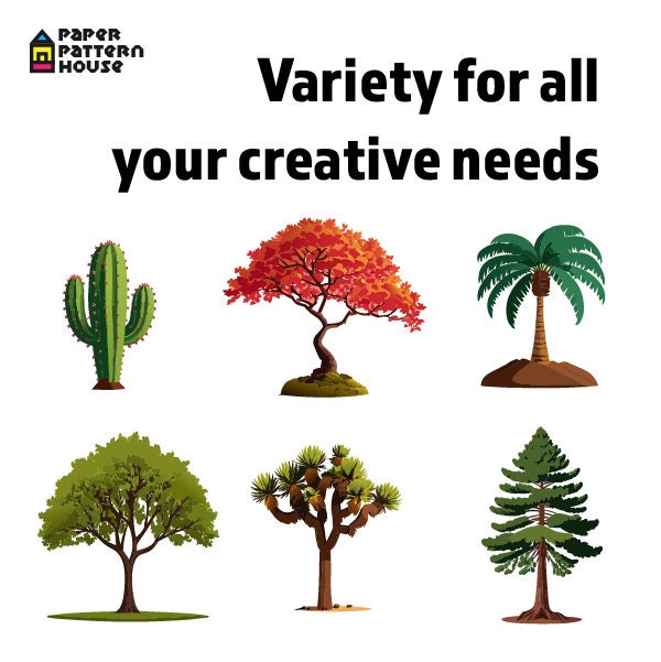Tree SVG Clipart Bundle, Tree Variety Bundle, Flat Art Style, Vector ...