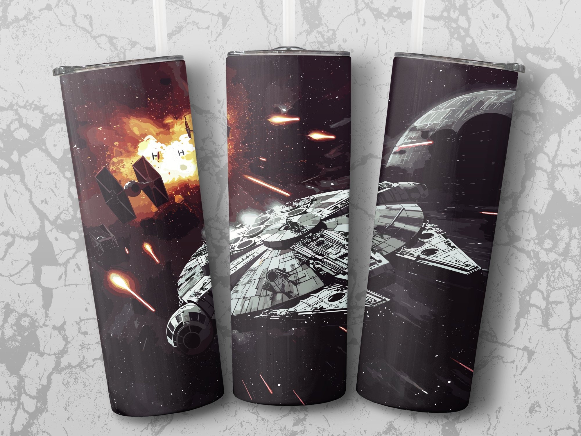 Star Wars Millennium Falcon 20 Oz Skinny Tumbler Sublimation Design ...