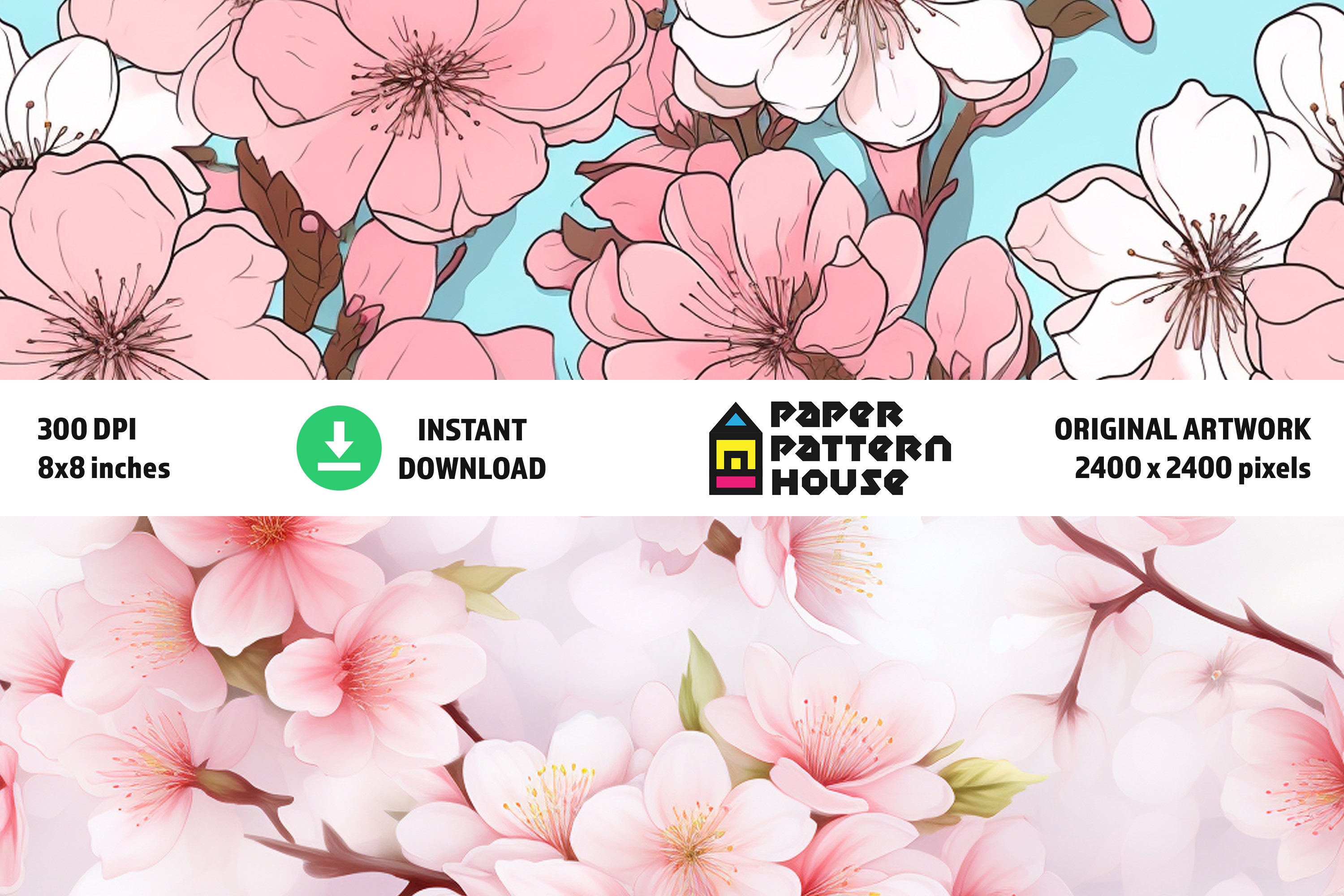 Cherry Blossom Digital Paper Set, Floral Wallpaper, Seamless Floral ...