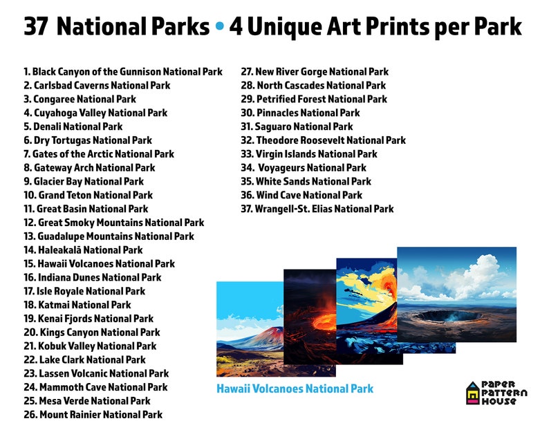 740 US National Park Art Prints Bundle, National Park Poster, Wall Art ...