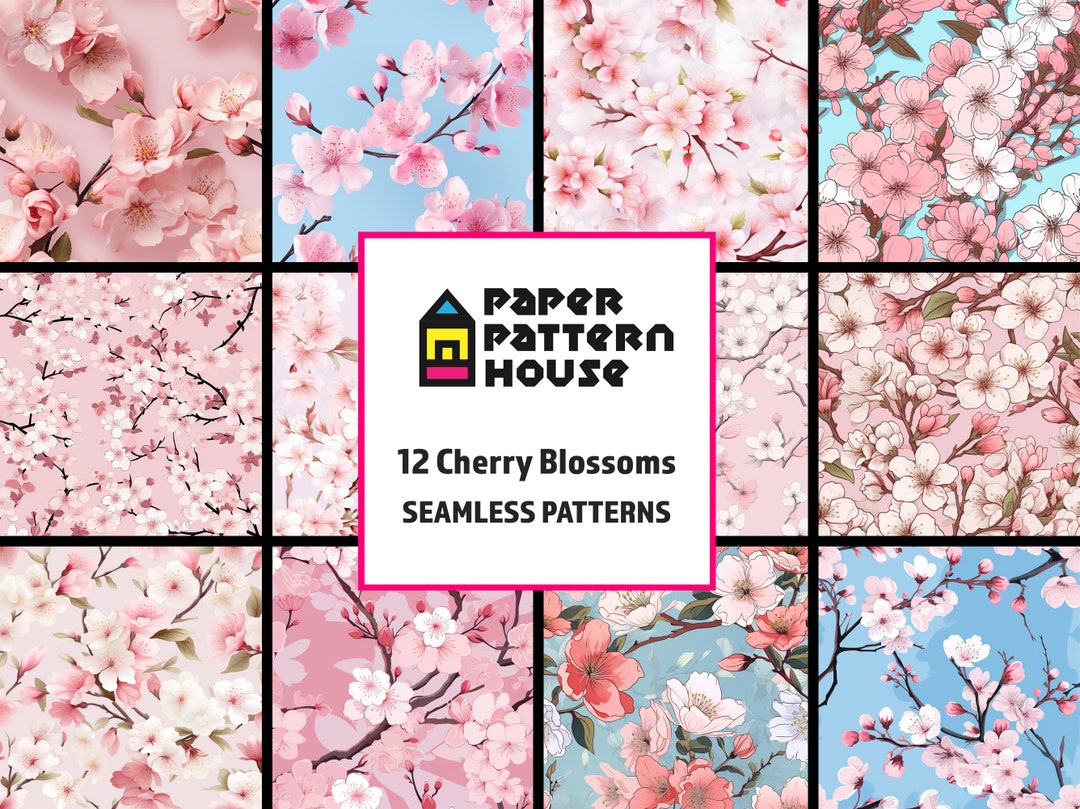 Cherry Blossom Digital Paper Set, Floral Wallpaper, Seamless Floral ...
