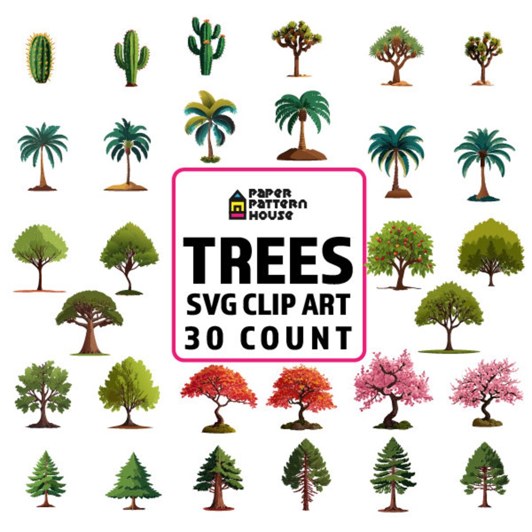 Tree SVG Clipart Bundle, Tree Variety Bundle, Flat Art Style, Vector ...
