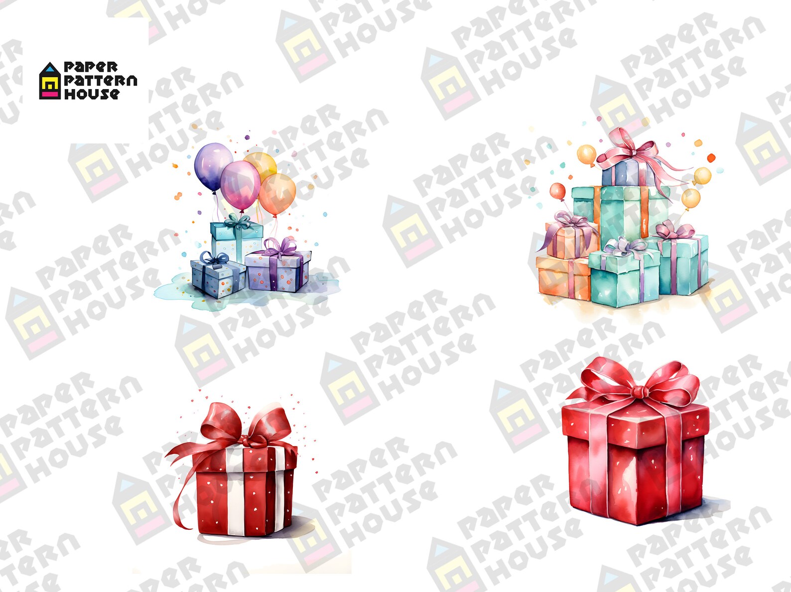 Birthday Party Clipart Bundle, Watercolor Clipart, Digital Balloons ...