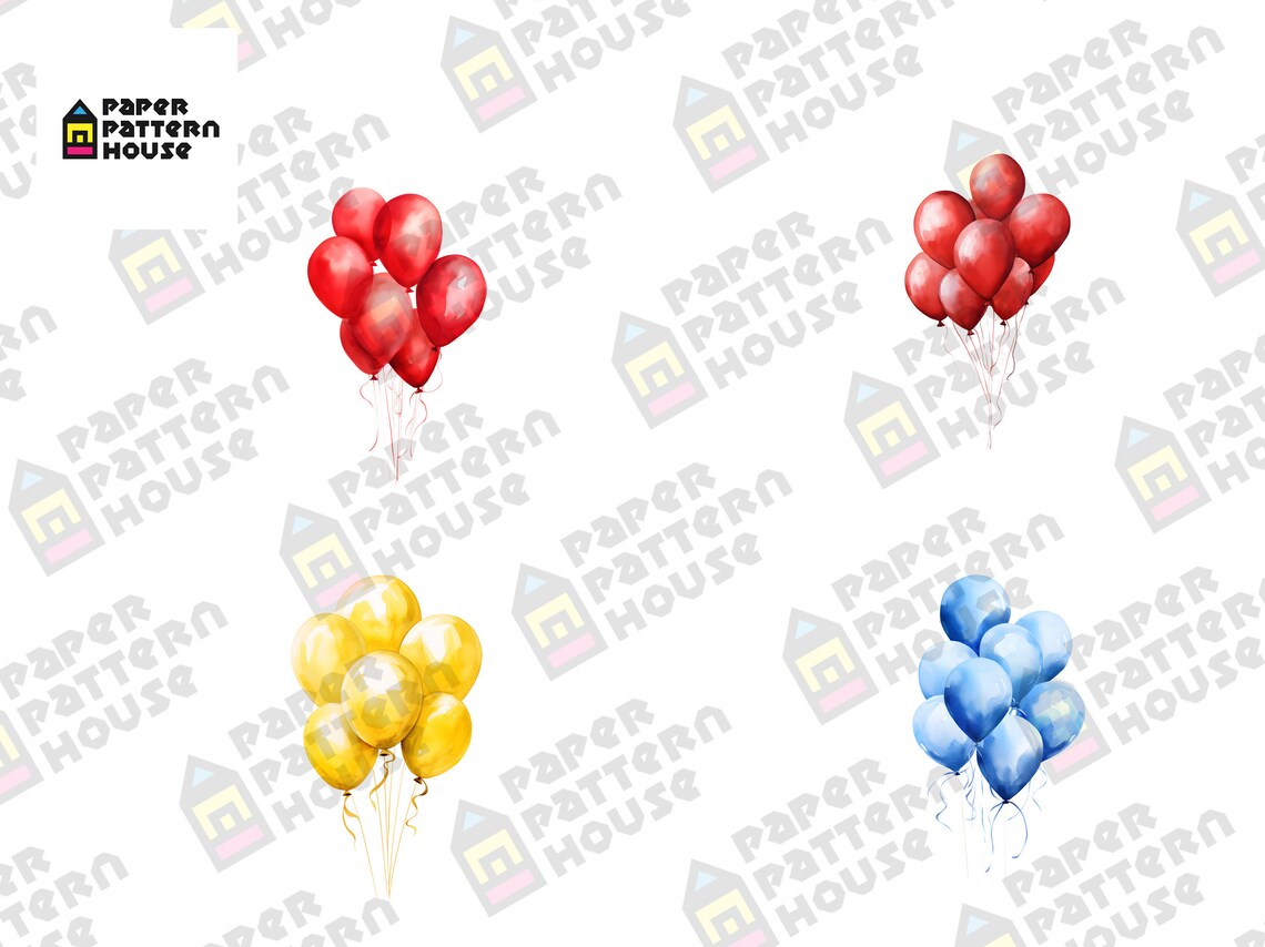 Birthday Party Clipart Bundle, Watercolor Clipart, Digital Balloons ...
