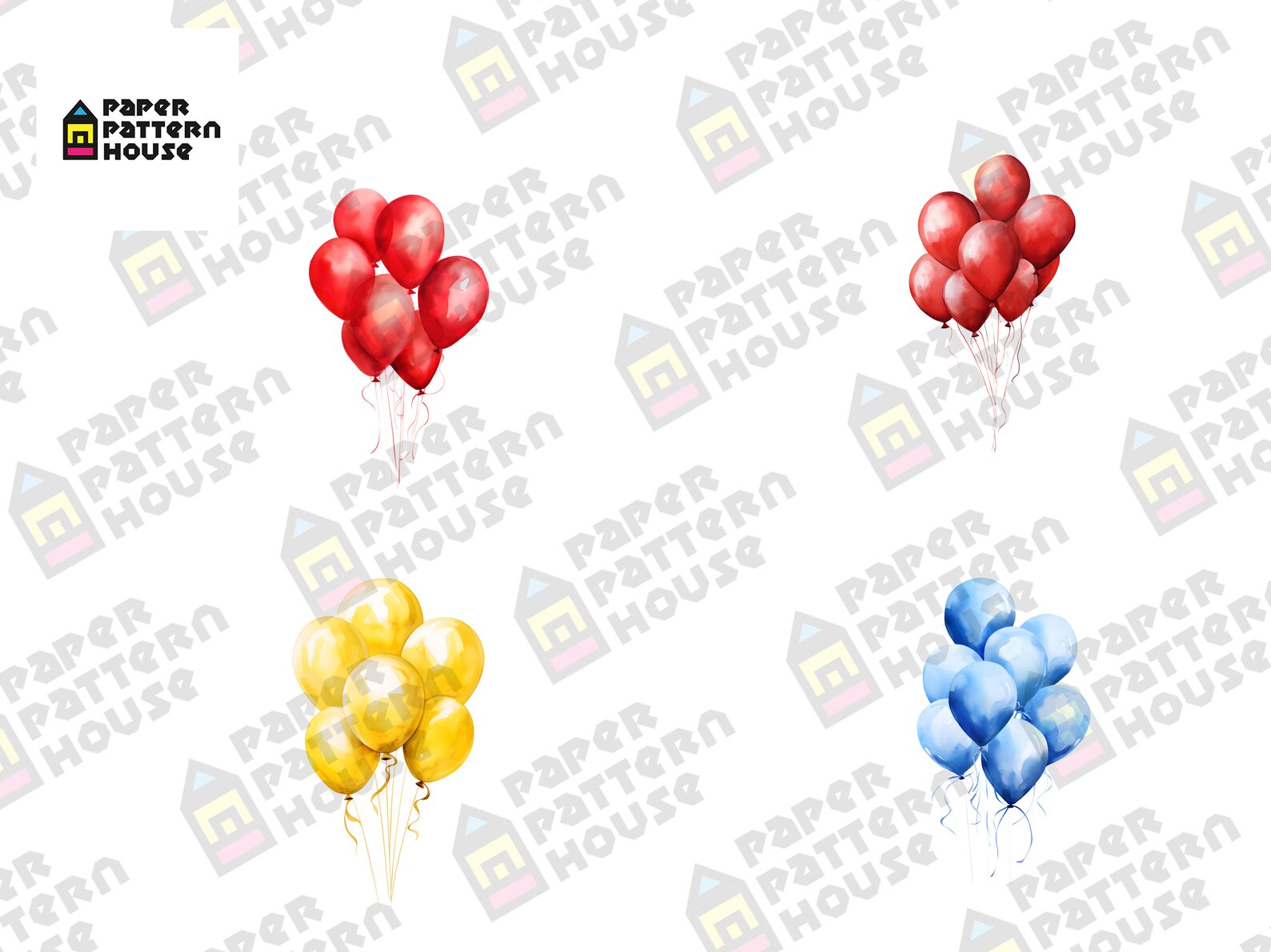 Birthday Party Clipart Bundle, Watercolor Clipart, Digital Balloons ...