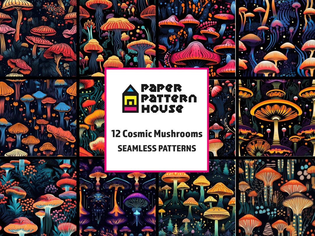 Cosmic Mushroom Digital Paper Set, Seamless Texture, Artistic Space ...