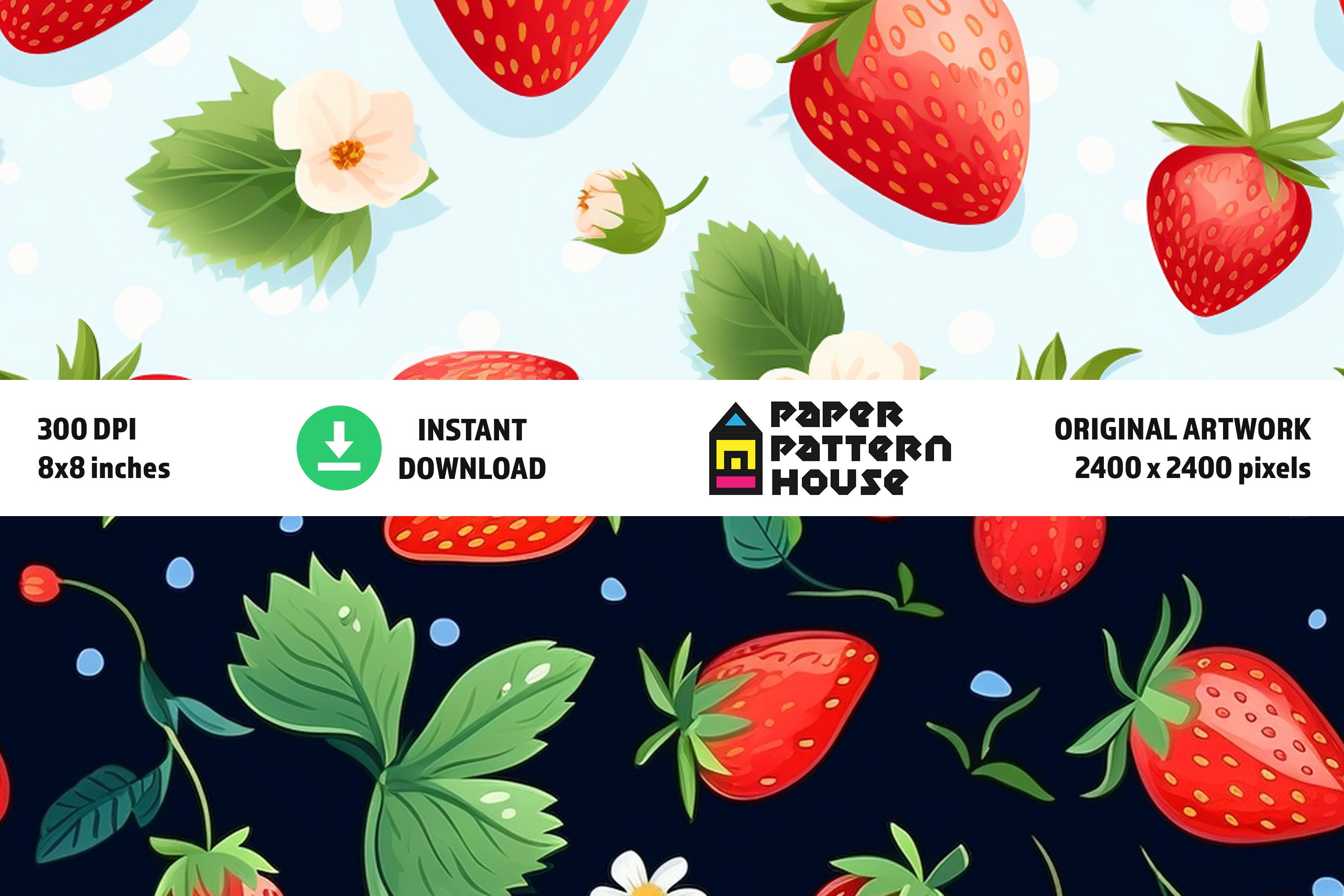 Cute Strawberry Digital Paper Set, Seamless Strawberry Textures, Fruit ...