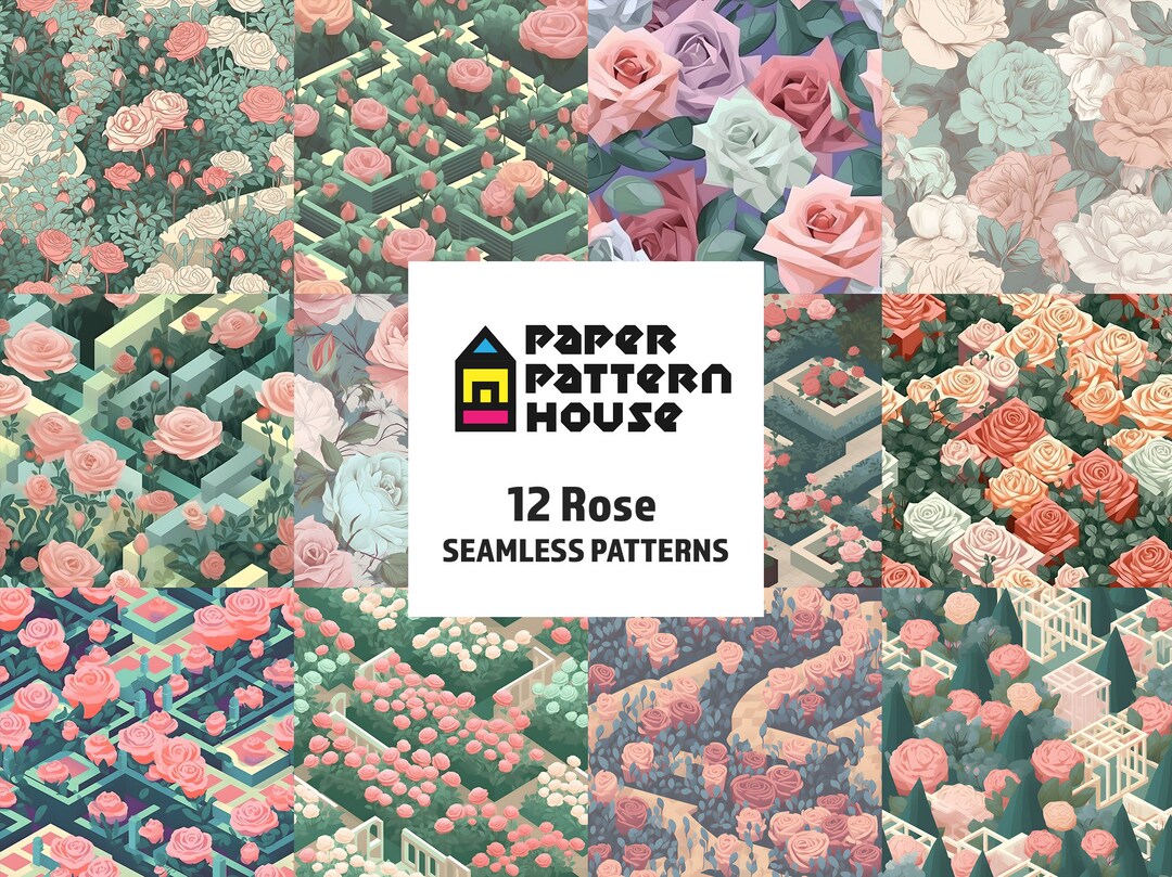 Rose Flower Digital Paper Set, Botanical Wallpaper, Seamless Floral ...