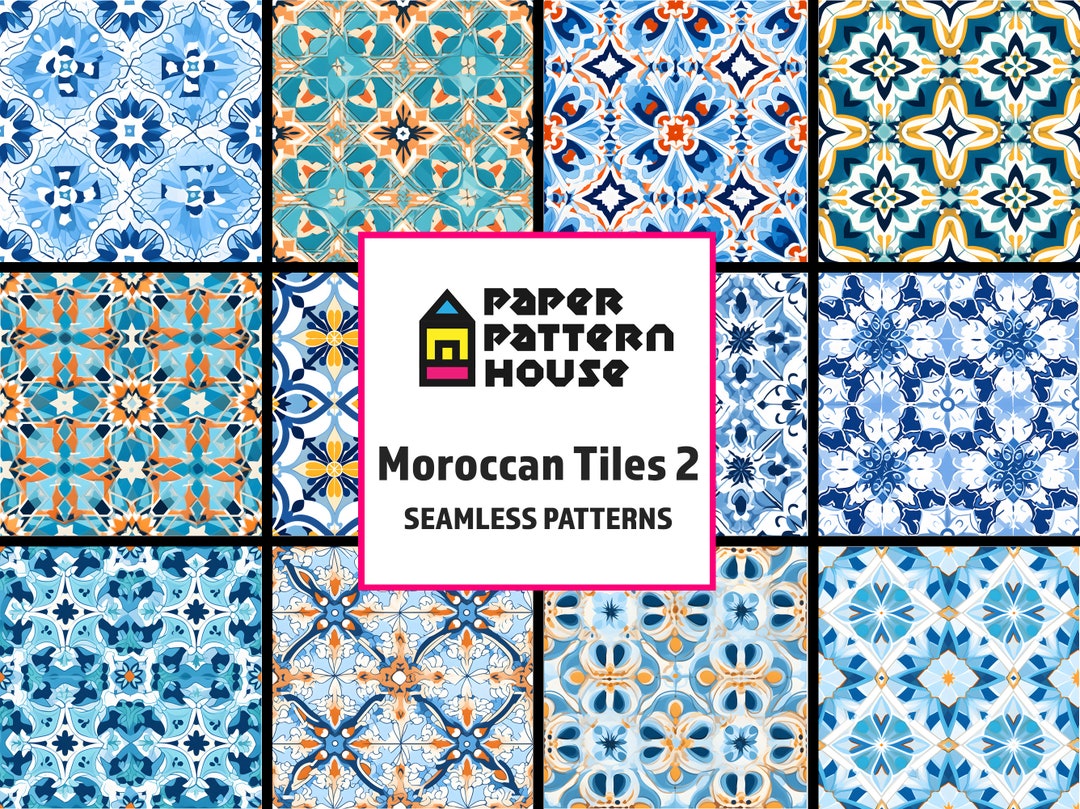 Moroccan Tile Digital Paper Set 2, Boho Moroccan Decor, Seamless ...