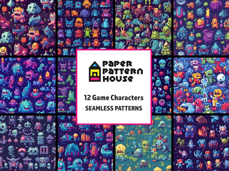 Cartoon Game Character Patterns, Seamless Digital Patterns, Seamless ...