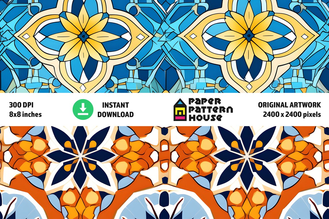 Moroccan Tile Digital Paper Set, Boho Moroccan Decor, Seamless Moroccan ...