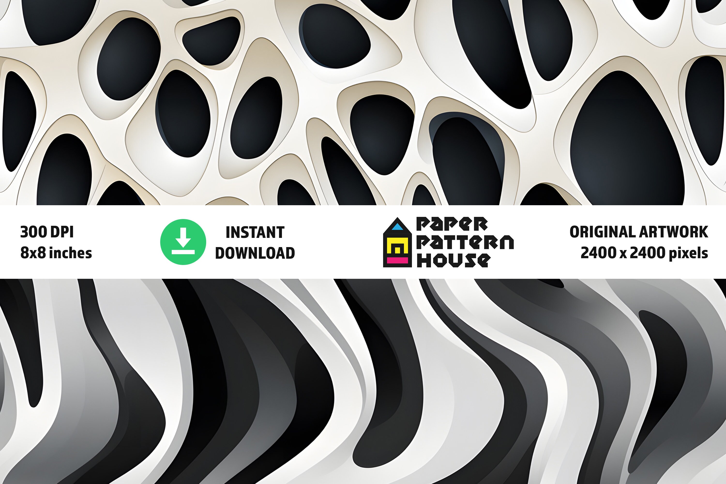 Abstract Black and White Geometry Digital Paper Pattern Set, Maximalist ...